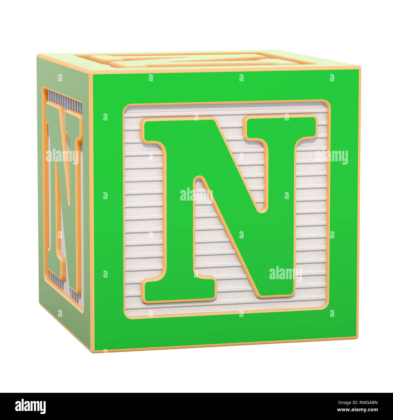 ABC Alphabet Wooden Block with N letter. 3D rendering isolated on white ...