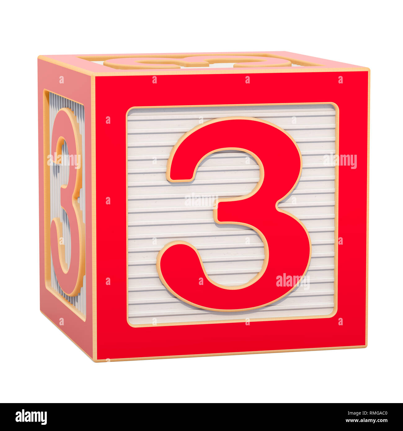 ABC Alphabet Wooden Block with number 3. 3D rendering isolated on white ...