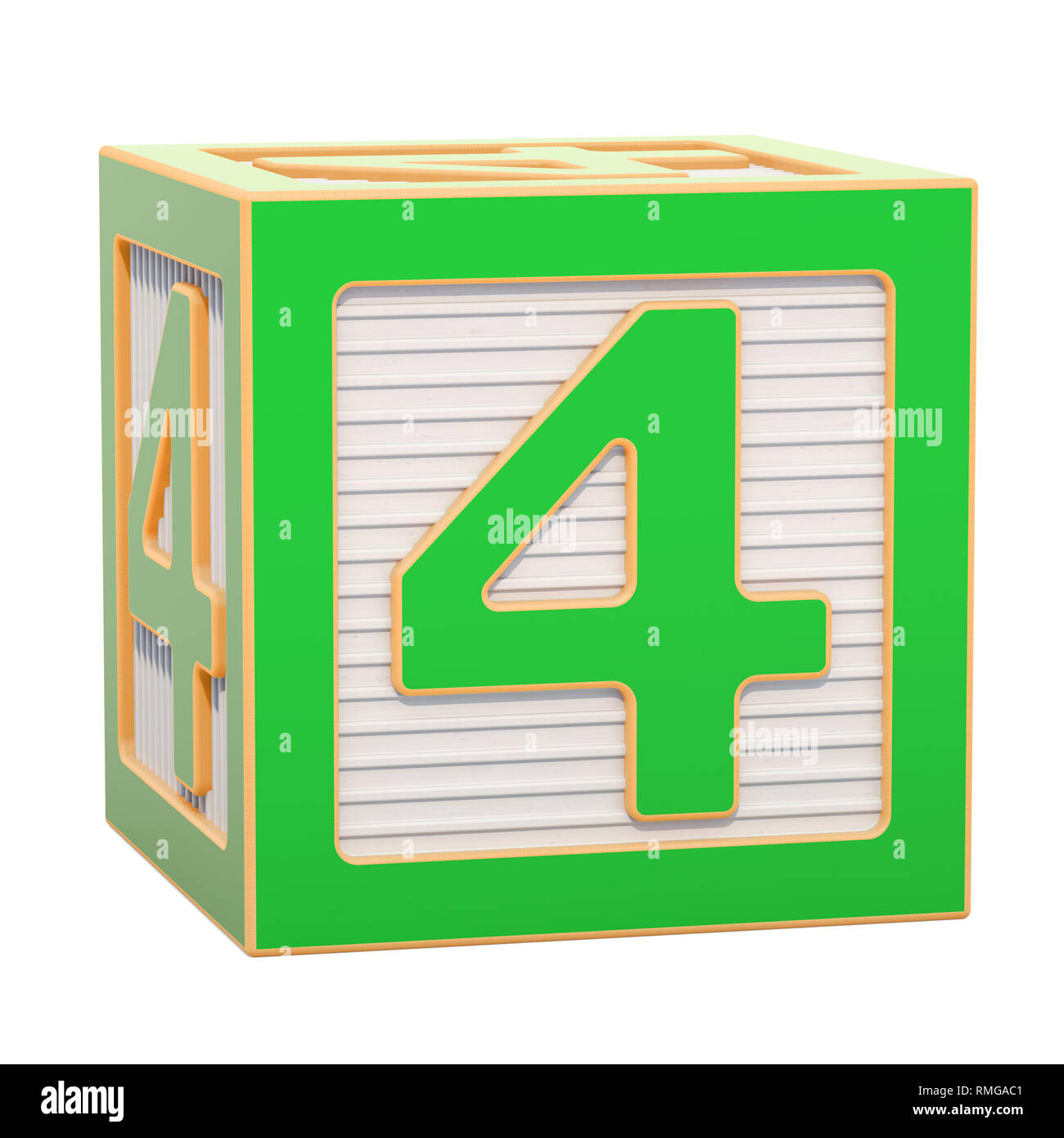ABC Alphabet Wooden Block with number 4. 3D rendering isolated on white ...