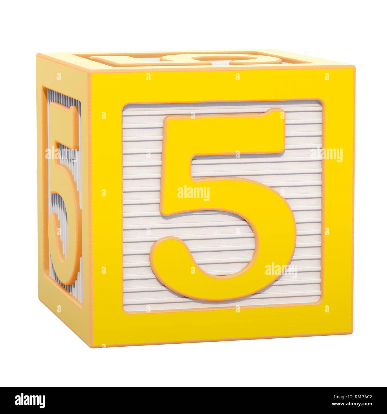 ABC Alphabet Wooden Block with number 5. 3D rendering isolated on white ...