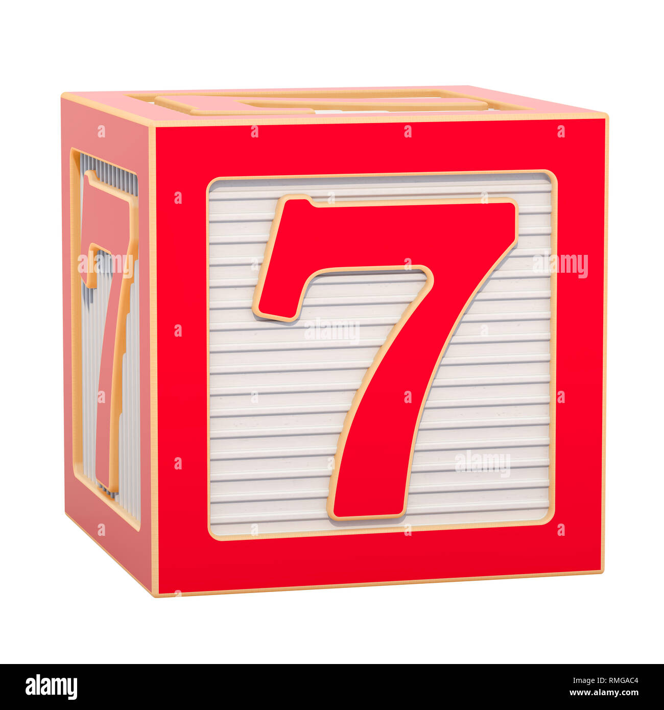 ABC Alphabet Wooden Block with number 7. 3D rendering isolated on white ...