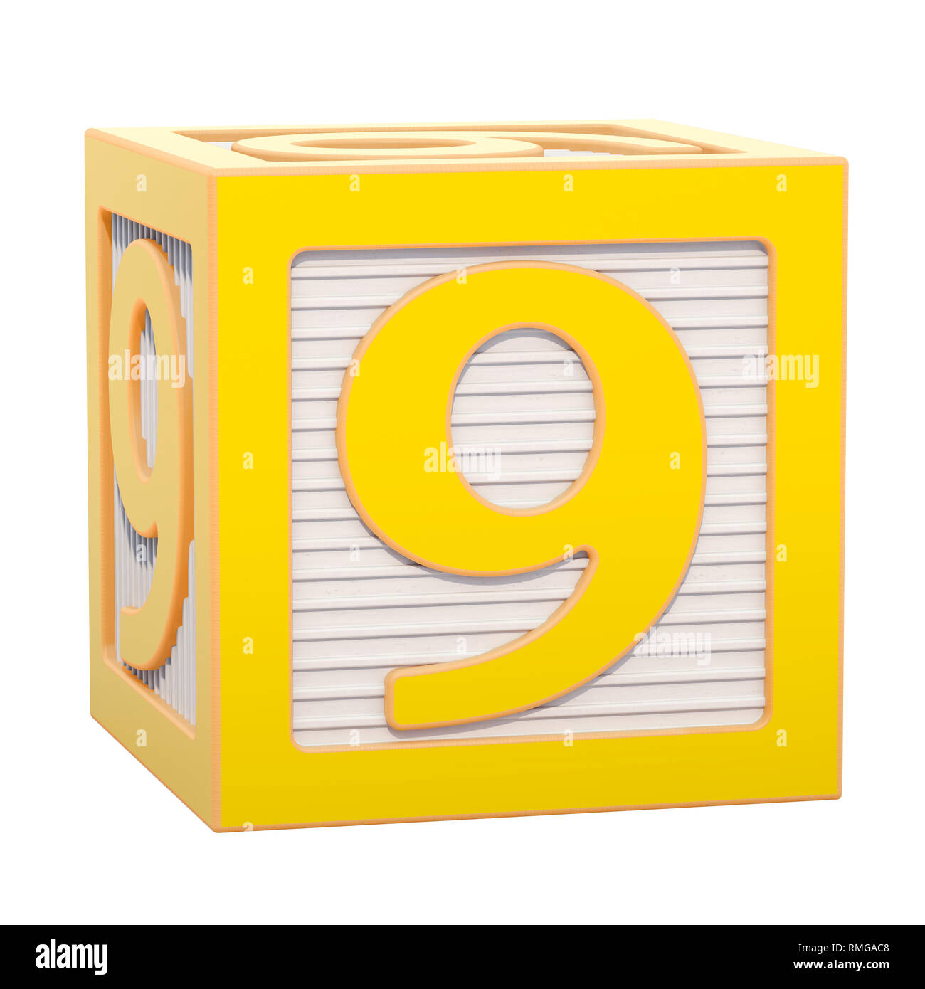 ABC Alphabet Wooden Block with number 9. 3D rendering isolated on white ...