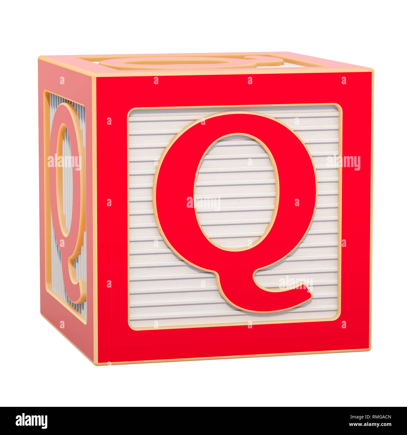 ABC Alphabet Wooden Block with Q letter. 3D rendering isolated on white ...