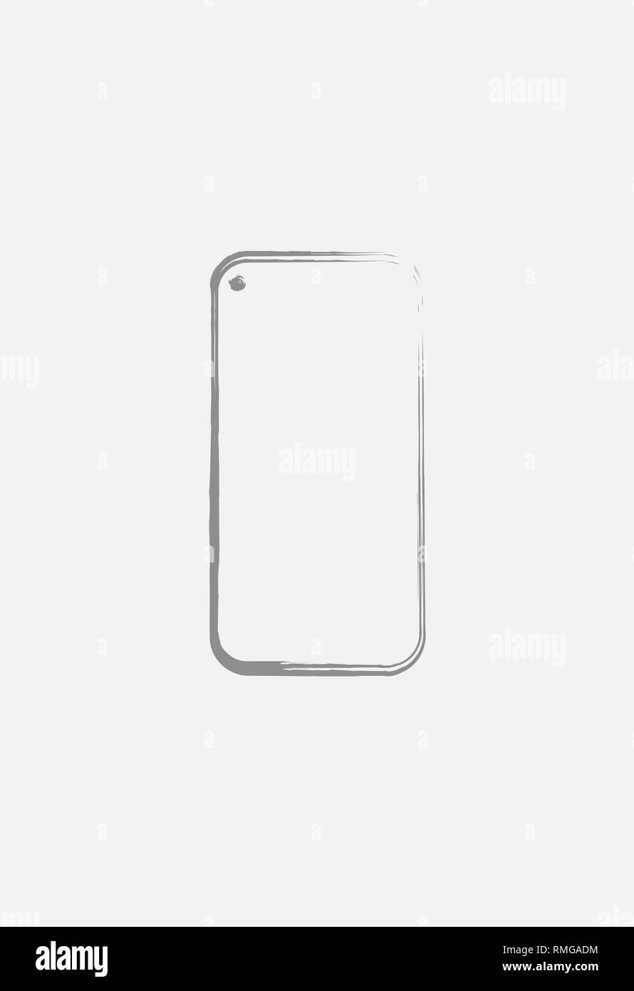 Grunge smartphone outline, etching style smartphone shape outline with ...
