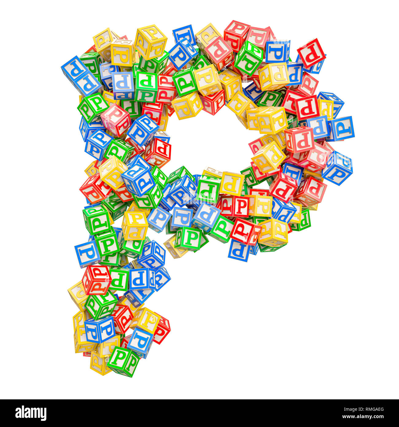 Letter P, from ABC Alphabet Wooden Blocks. 3D rendering isolated on ...