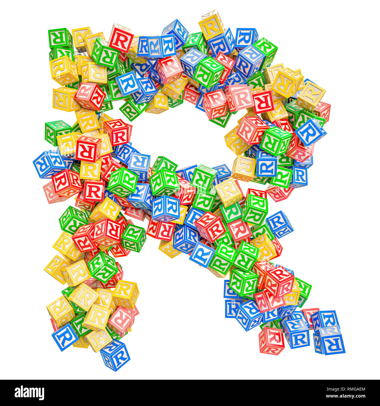 Letter R, from ABC Alphabet Wooden Blocks. 3D rendering isolated on ...