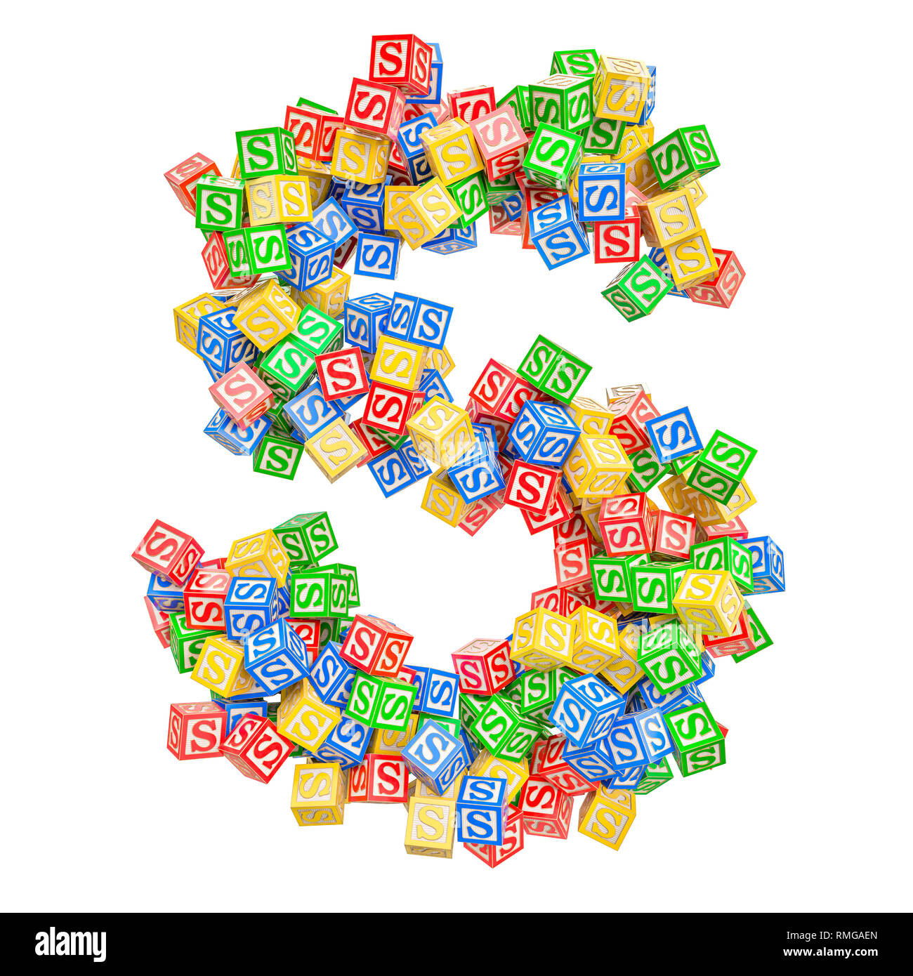 Letter S, from ABC Alphabet Wooden Blocks. 3D rendering isolated on ...