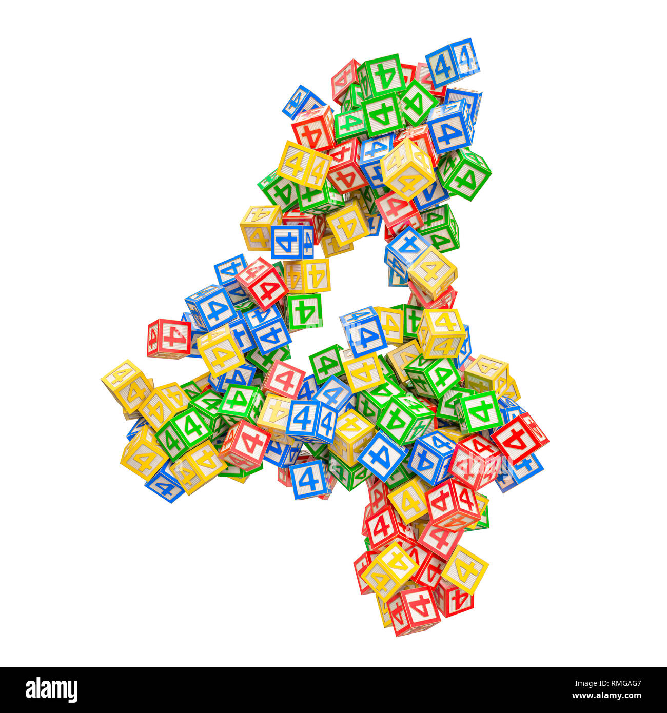 Number 4, from ABC Alphabet Wooden Blocks. 3D rendering isolated on ...