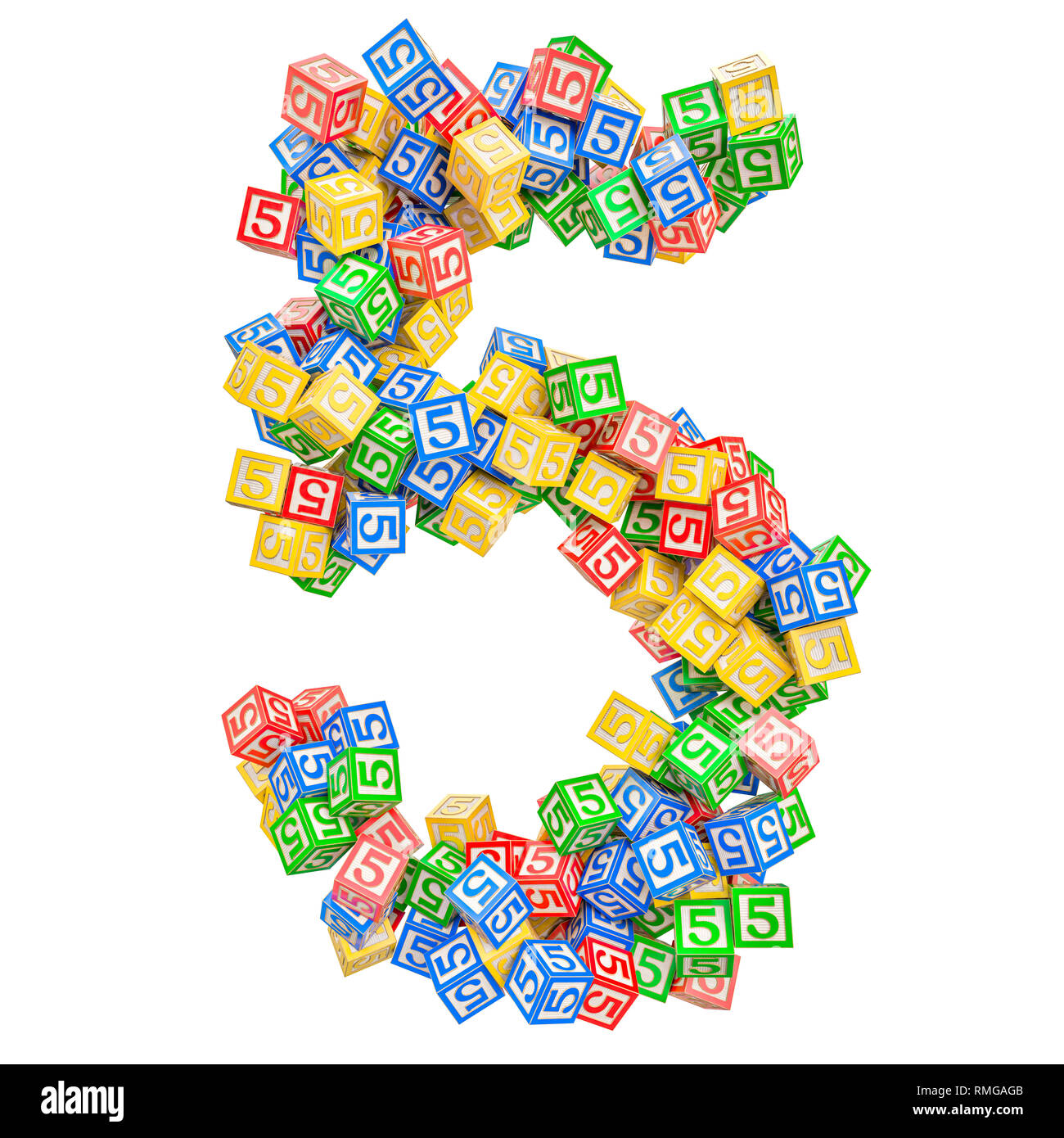 Number 5, from ABC Alphabet Wooden Blocks. 3D rendering isolated on ...