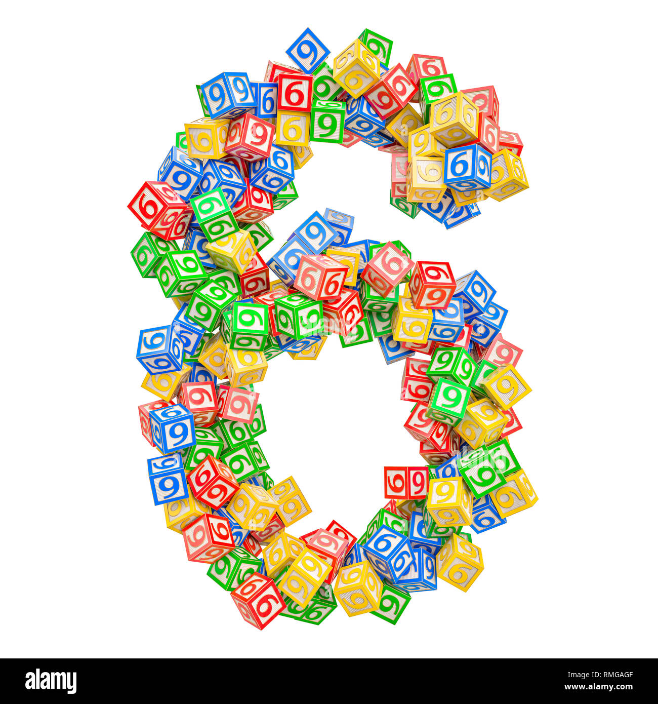 Number 6, from ABC Alphabet Wooden Blocks. 3D rendering isolated on ...
