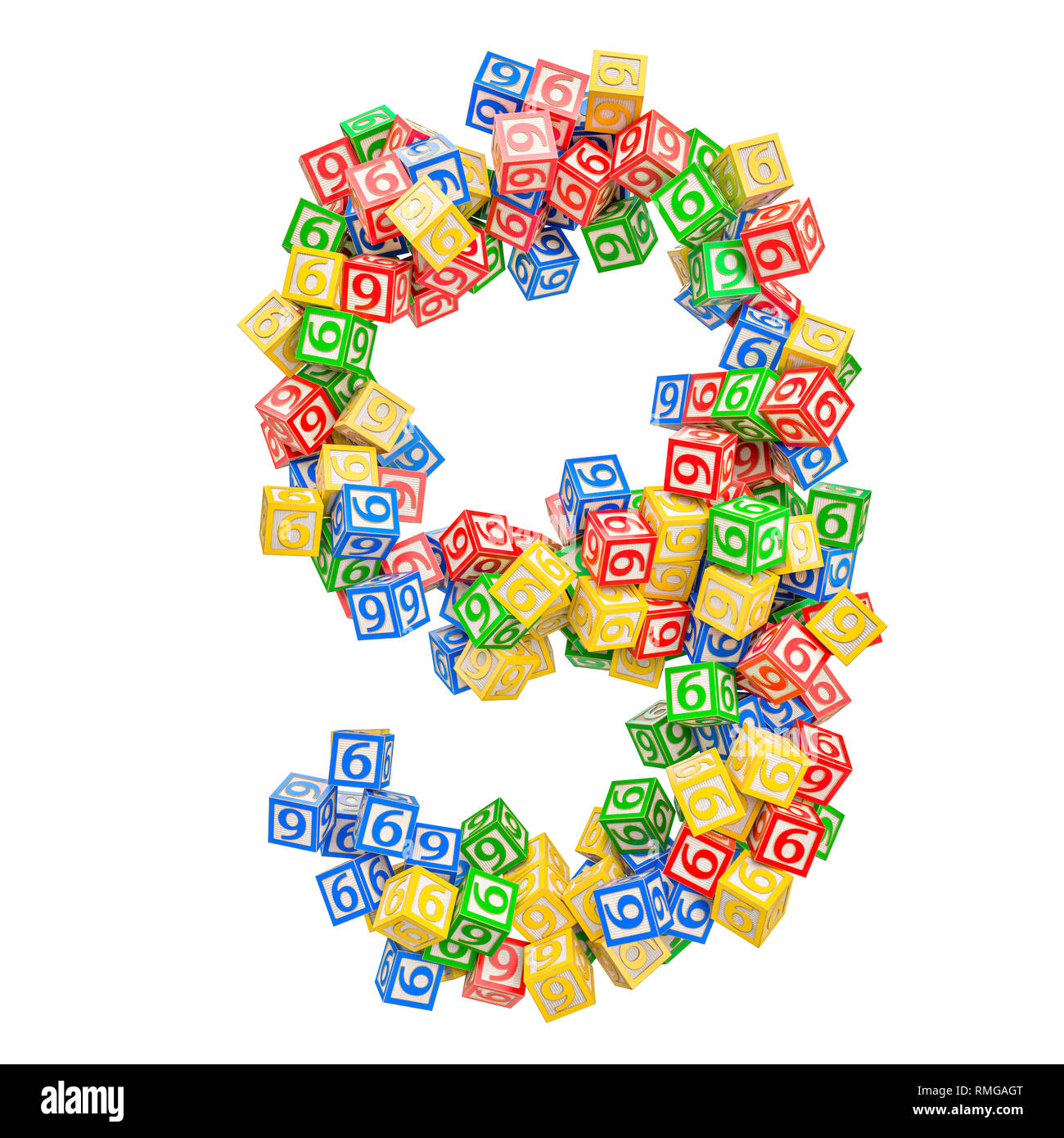 Number 9, from ABC Alphabet Wooden Blocks. 3D rendering isolated on ...