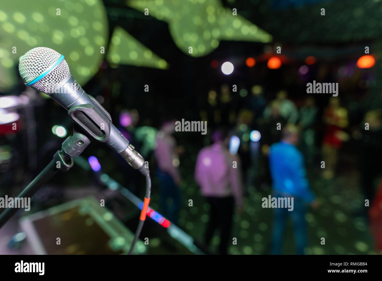 Microphone closeup on the disco club Stock Photo - Alamy
