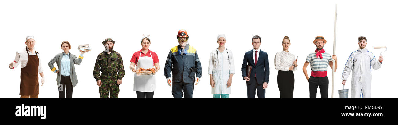 Collage of different professions. Group of men and women in uniform ...