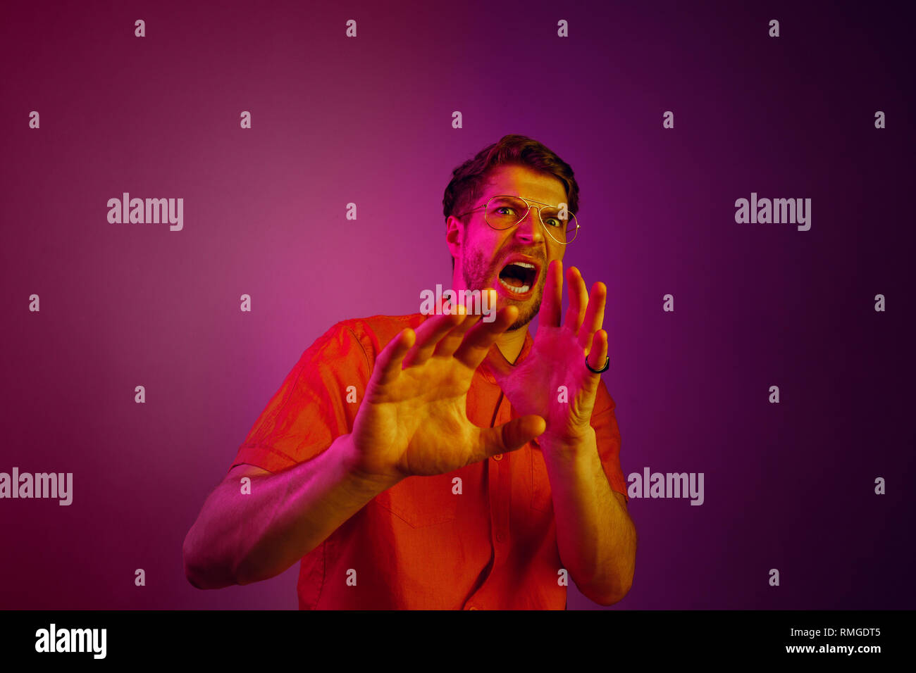 I'm afraid. Fright. Portrait of the scared man. Business man standing ...