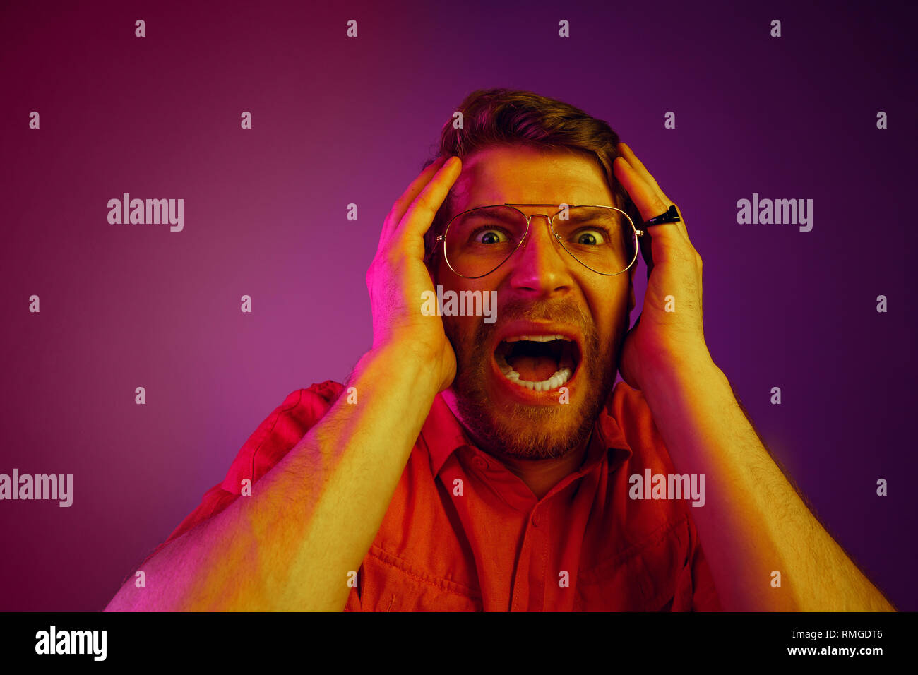 I'm afraid. Fright. Portrait of the scared man. Business man standing ...