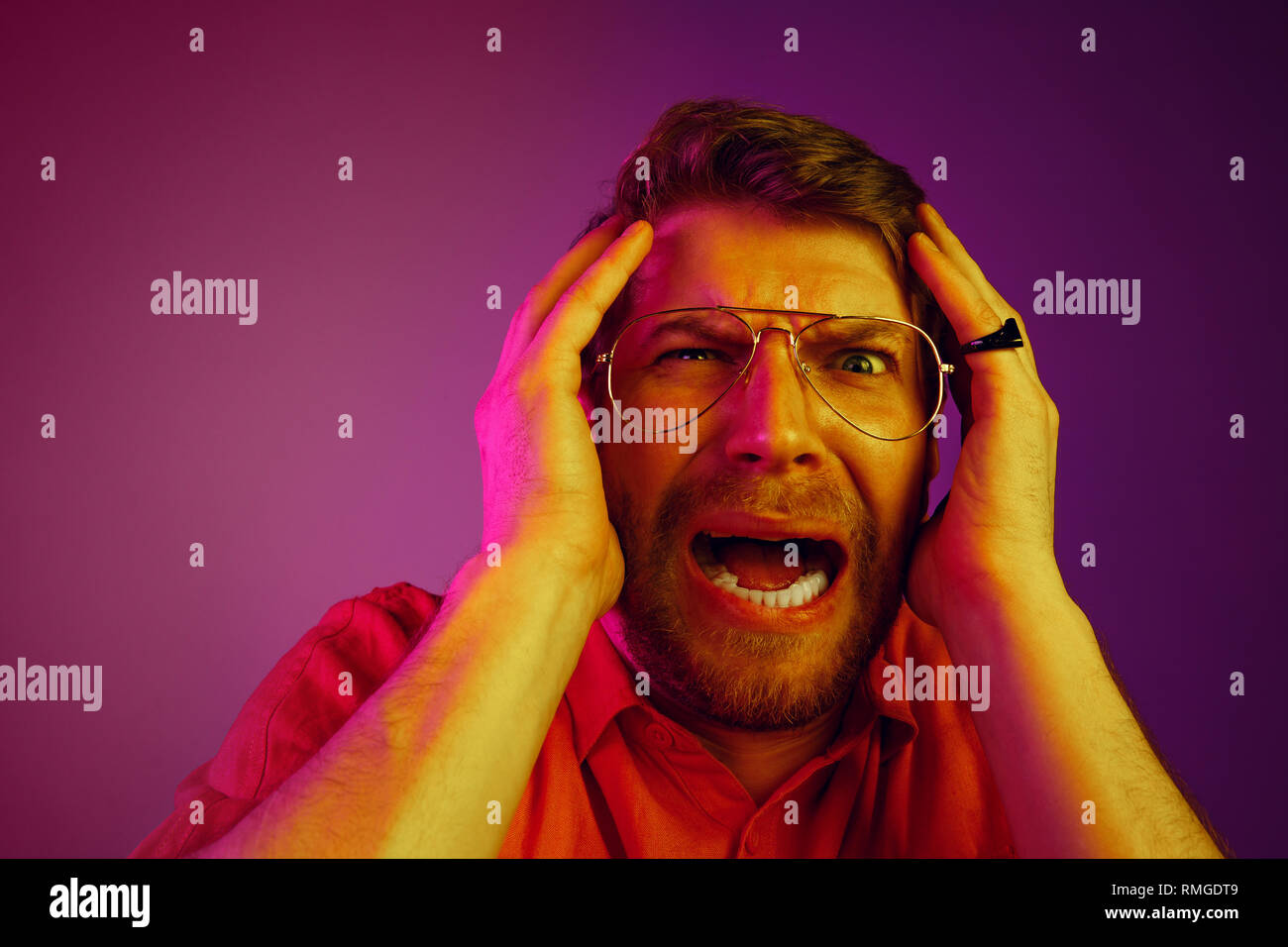 I'm afraid. Fright. Portrait of the scared man. Business man standing ...