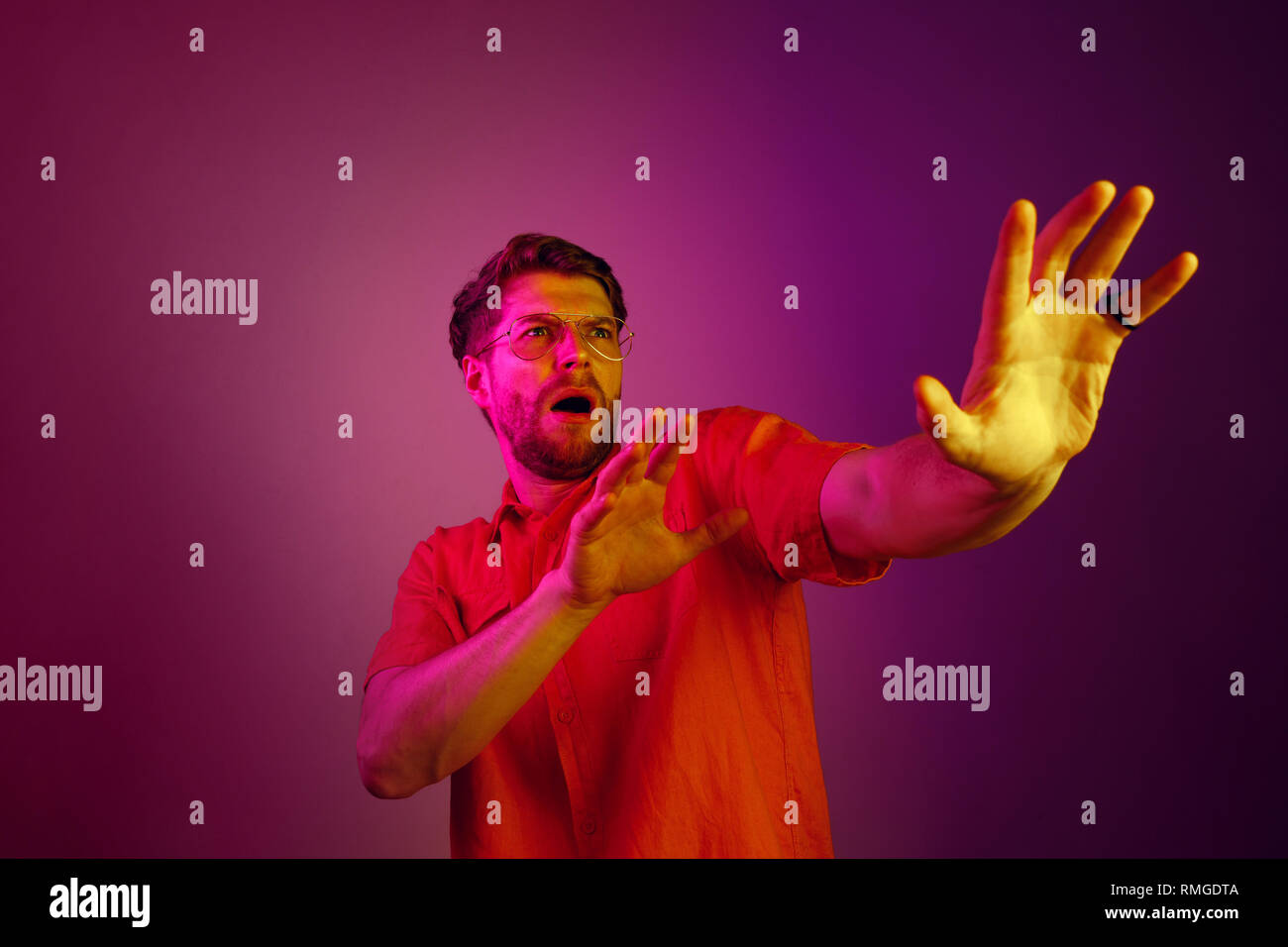 I'm afraid. Fright. Portrait of the scared man. Business man standing ...