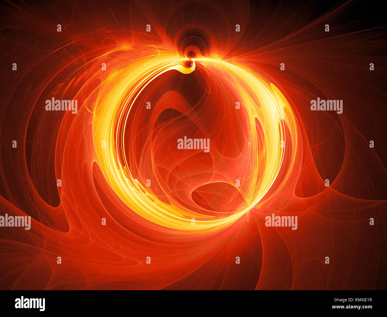 Fiery glowing plasma ring in space, computer generated abstract ...