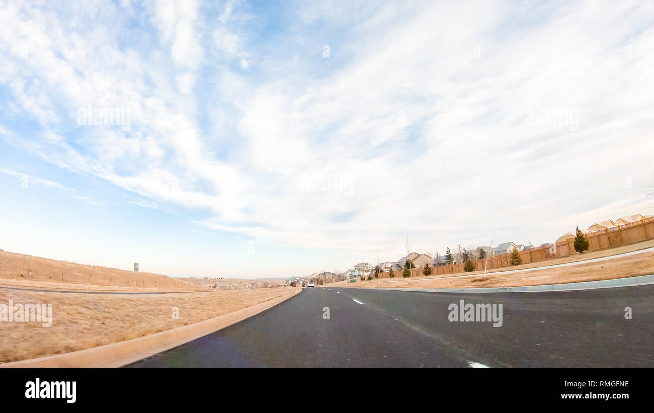 Driving through new residential neighborhood in suburbia Stock Photo ...