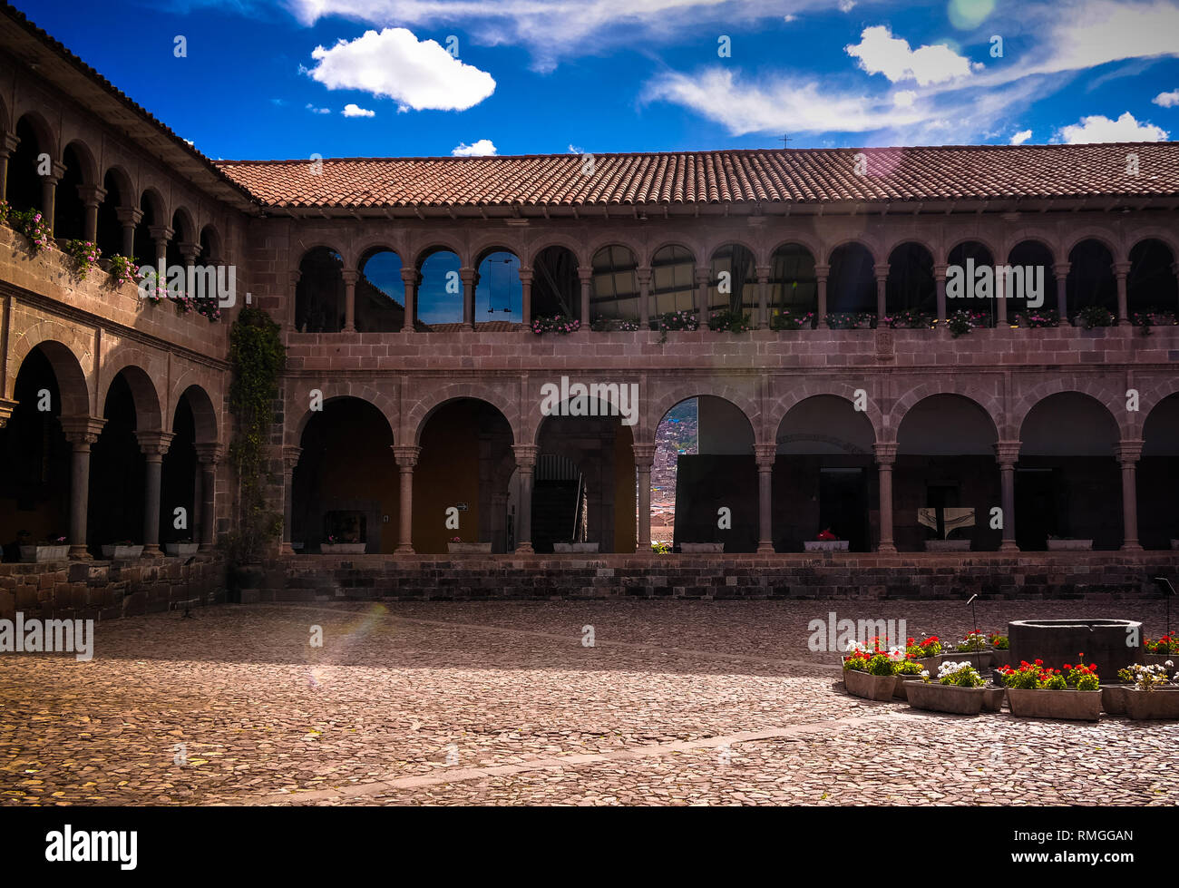 View to Coricancha, famous temple in the Inca Empire in Cuzco, Peru ...
