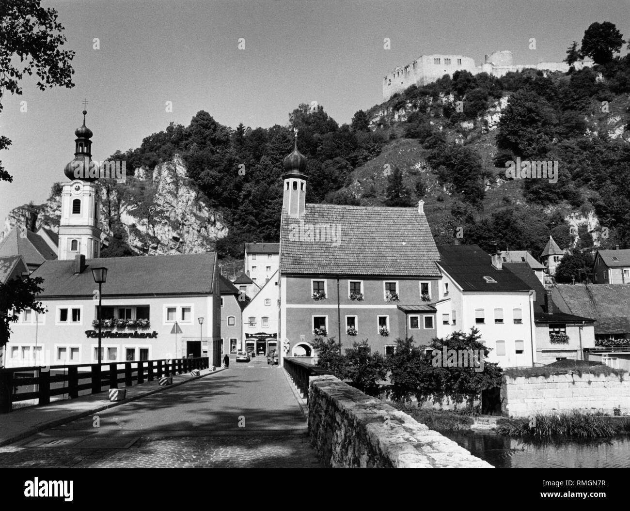 View of Kallmuenz. The castle ruins are visible on the rock above the ...
