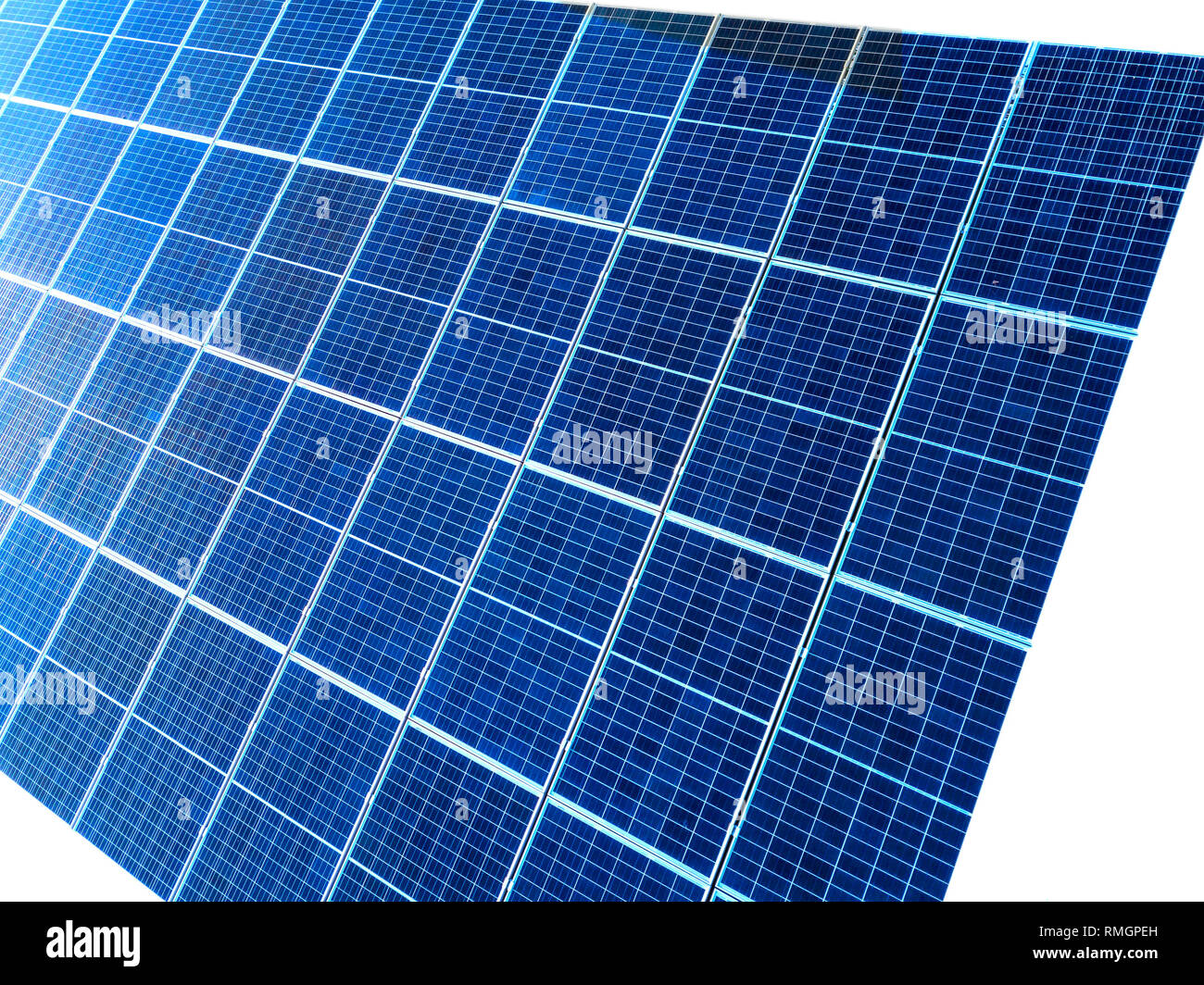 Close-up surface of lit by sun blue shiny solar photo voltaic panels ...