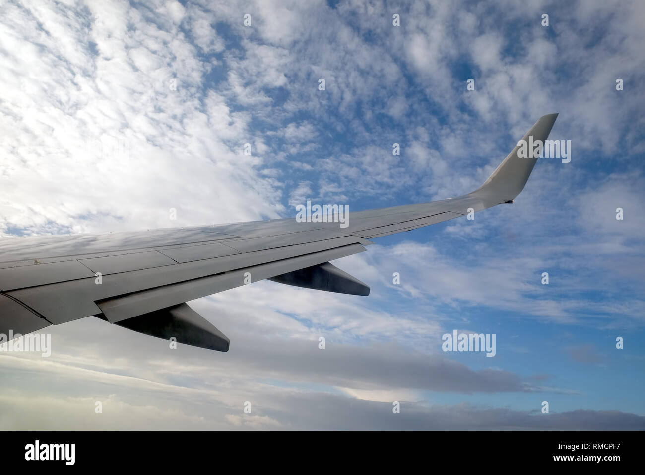 Beautiful view from passenger supersonic airplane window moving high ...