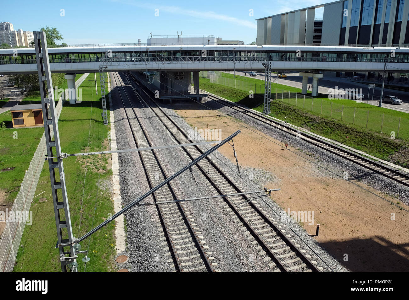 Urban industrial landscape railroad tracks, platform and elevated ...