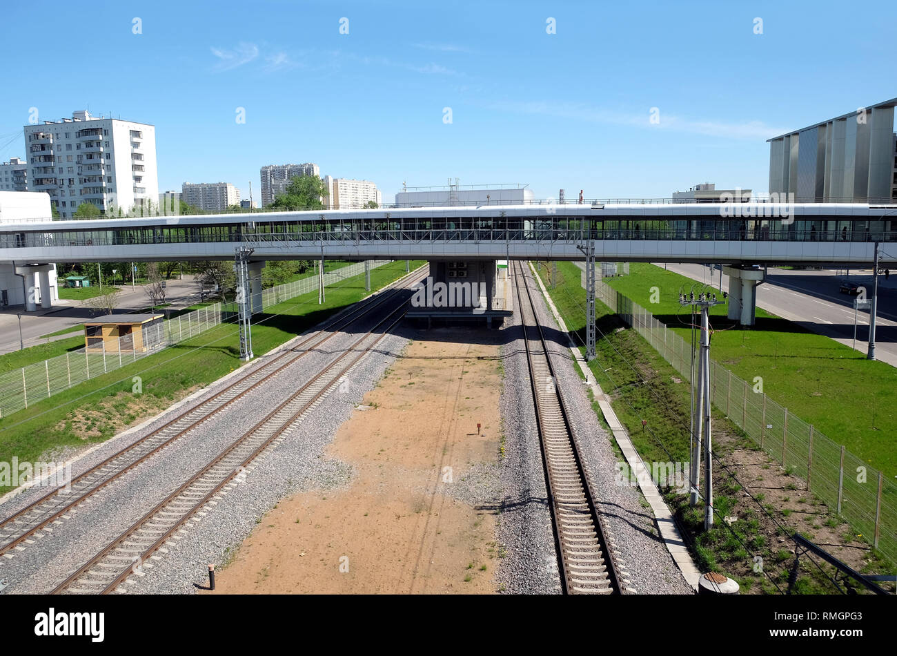 Urban industrial landscape railroad tracks, platform and elevated ...