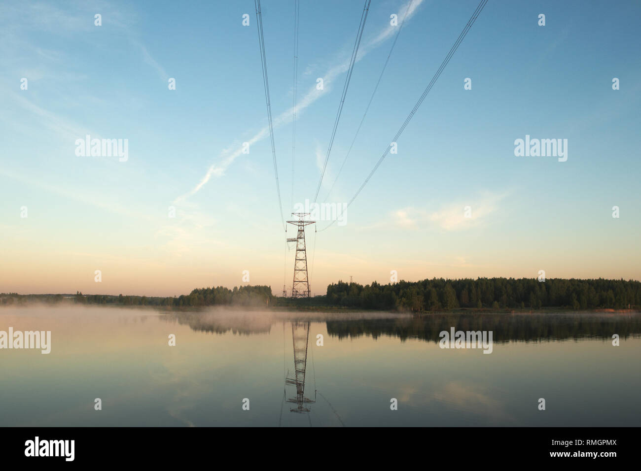 Power line crosses the river Stock Photo - Alamy