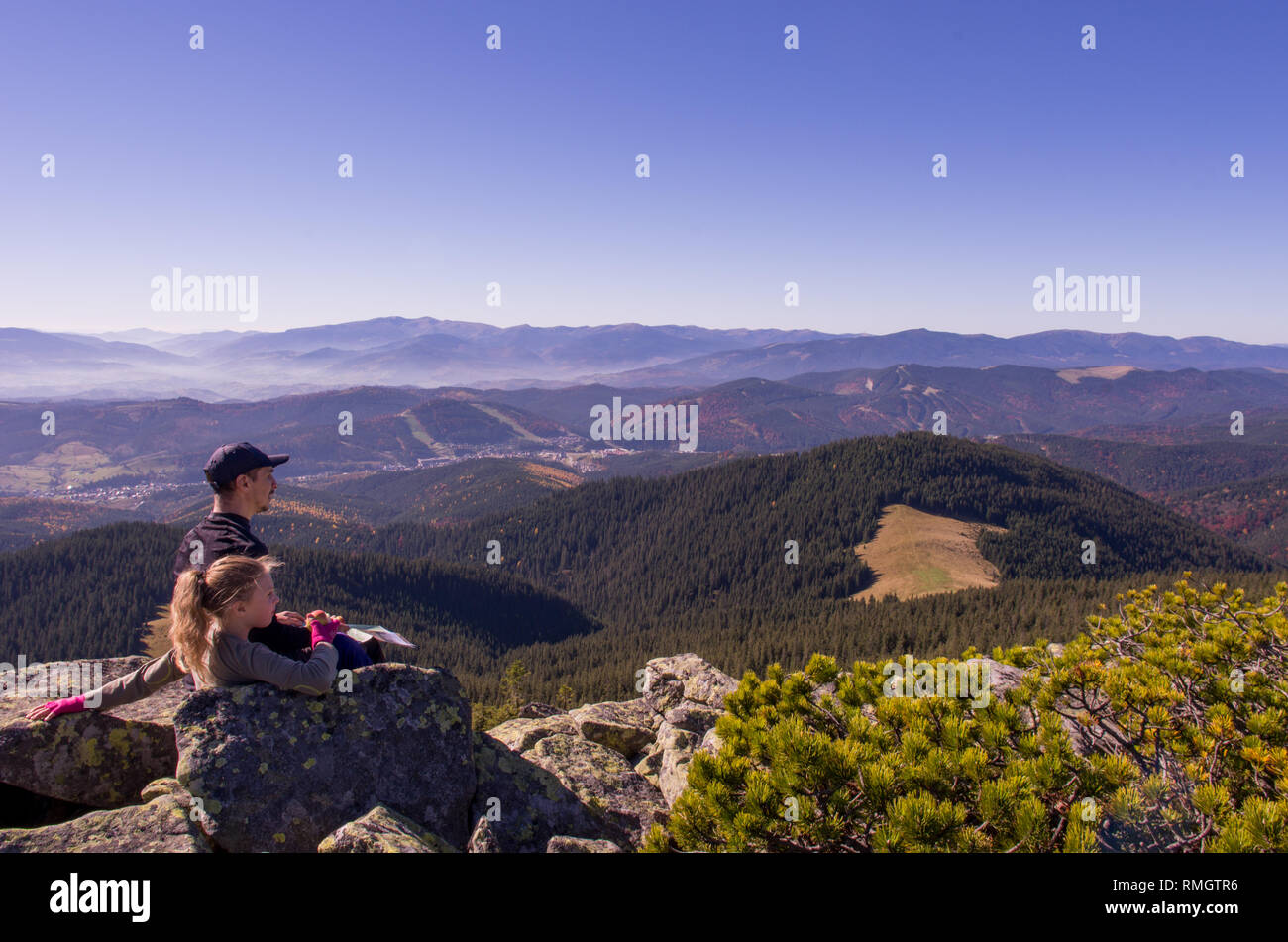 Father and daughter are resting in nature. Rest in outdoors Stock Photo ...