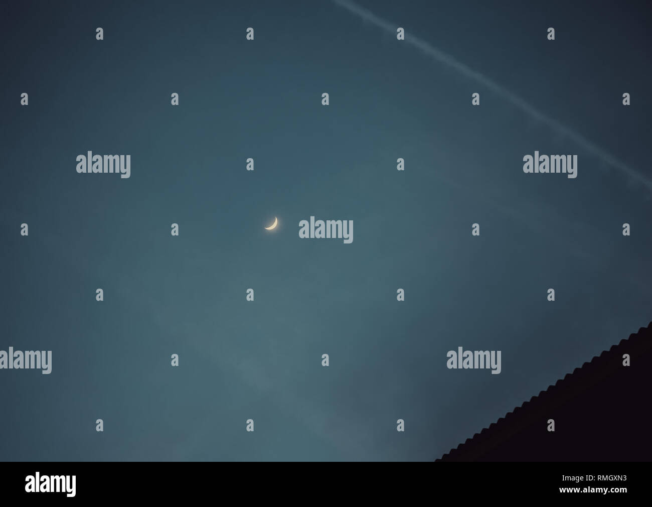 Half moon in night sky, landscape and nature Stock Photo - Alamy