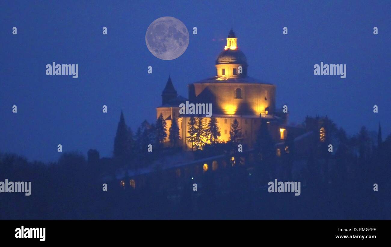 Full red moon phases of the lunar eclipse with San Luca basilica church ...