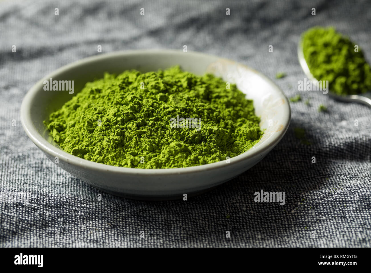 Organic Green Tea Matcha Powder in a Bowl Stock Photo - Alamy