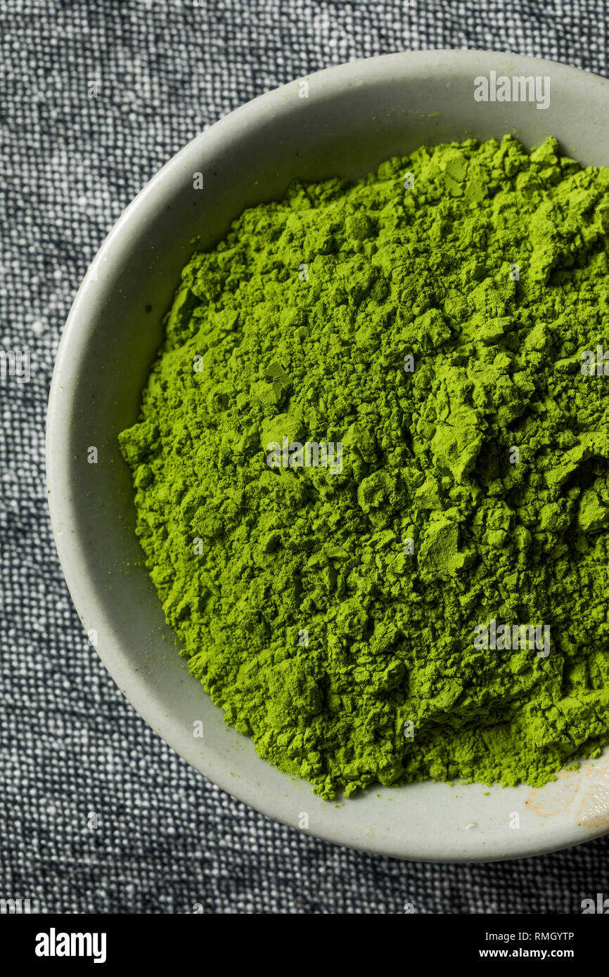 Organic Green Tea Matcha Powder in a Bowl Stock Photo - Alamy