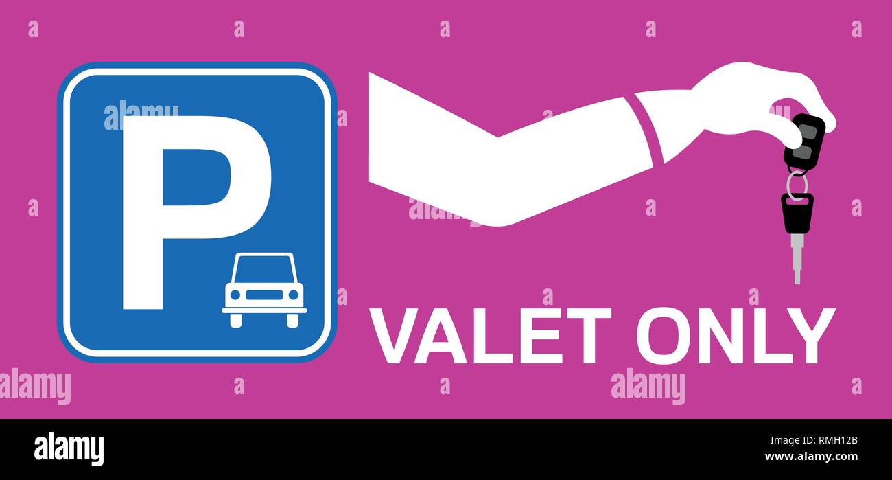 Valet hand holding car key with parking sign. All the objects are in ...