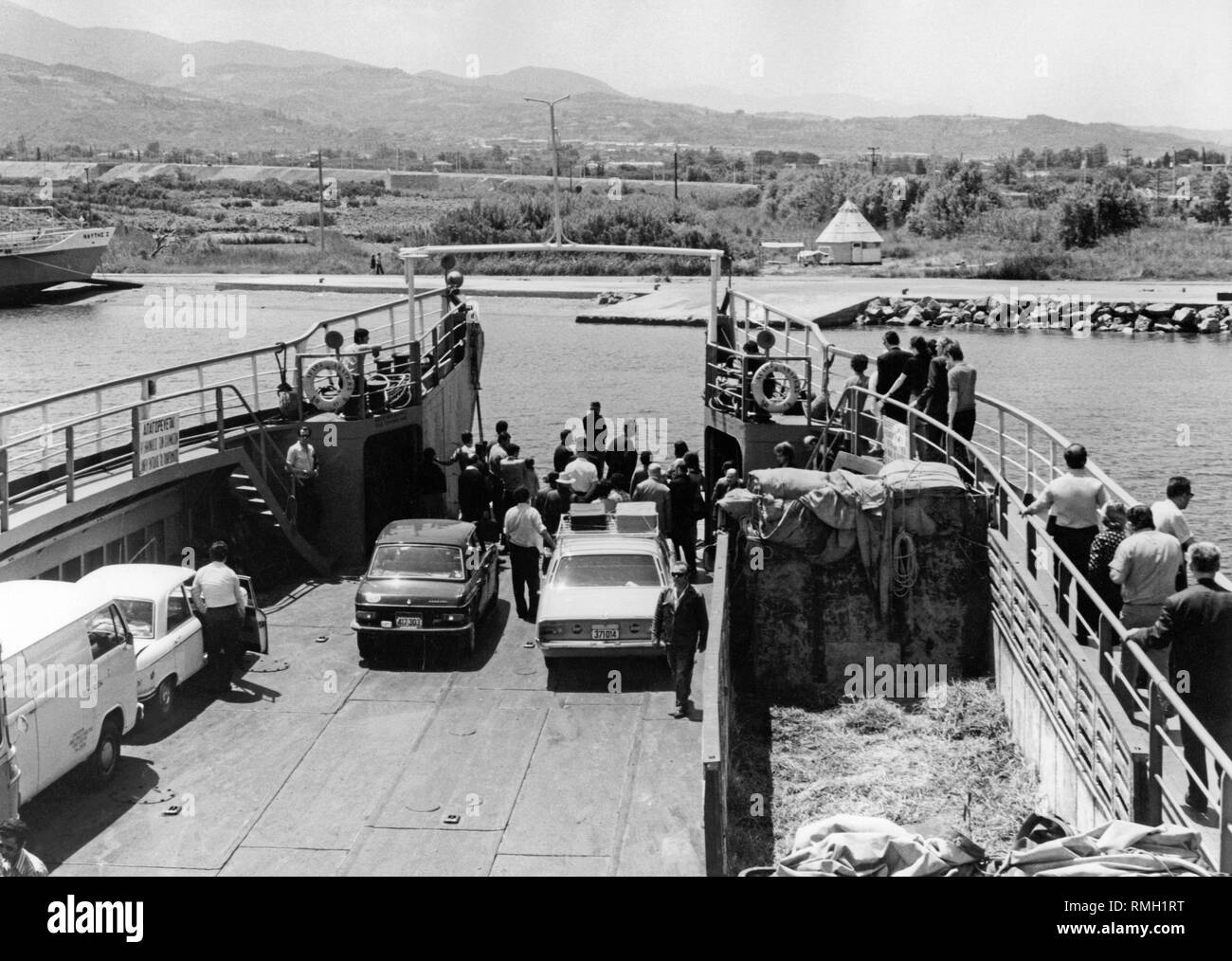 A car ferry enters the port of Rion. Ferries operate between Antirrion ...