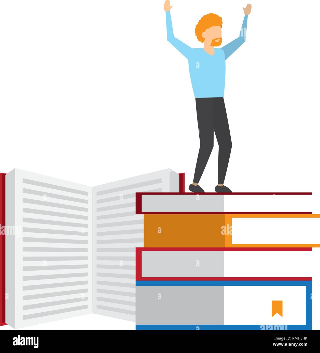 winning man standing on stack books Stock Vector Image & Art - Alamy