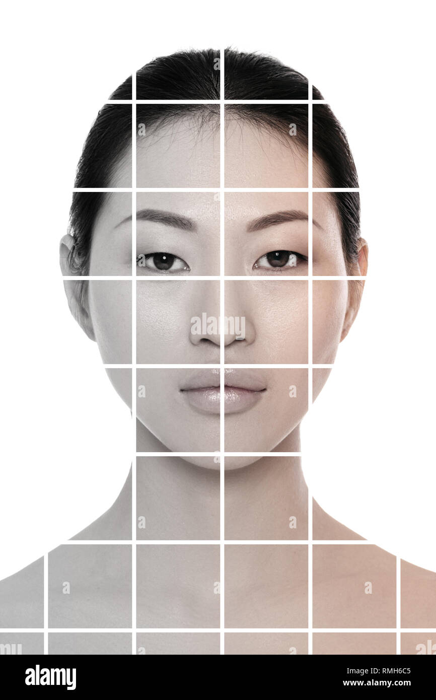 Face made of many different colorless and colored parts of the portrait ...