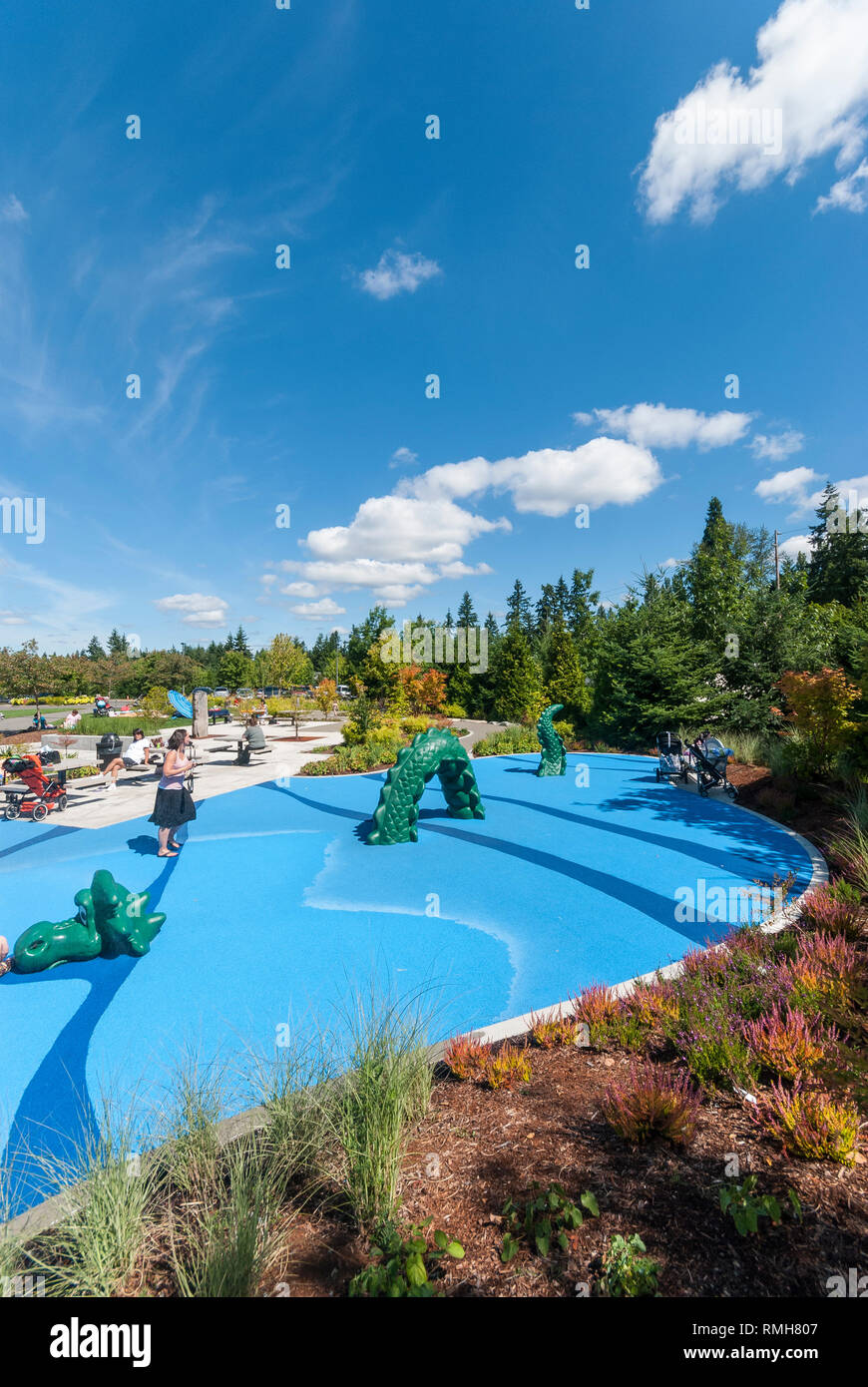 Crossroads Water Spray Playground in Bellevue, Washington Stock Photo ...