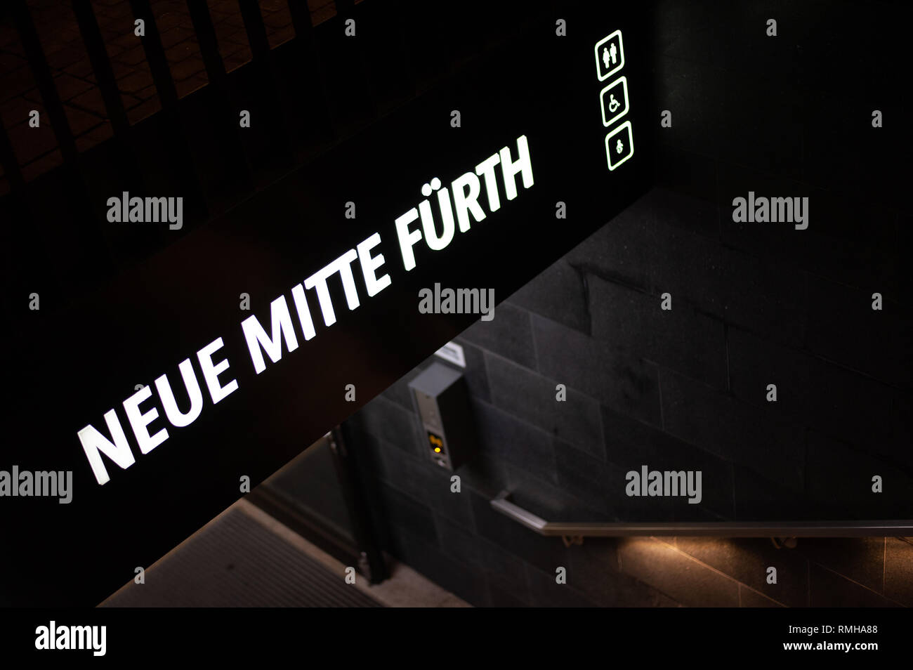 Entrance to Metro Station in German Town Furth in Night. Shining ...