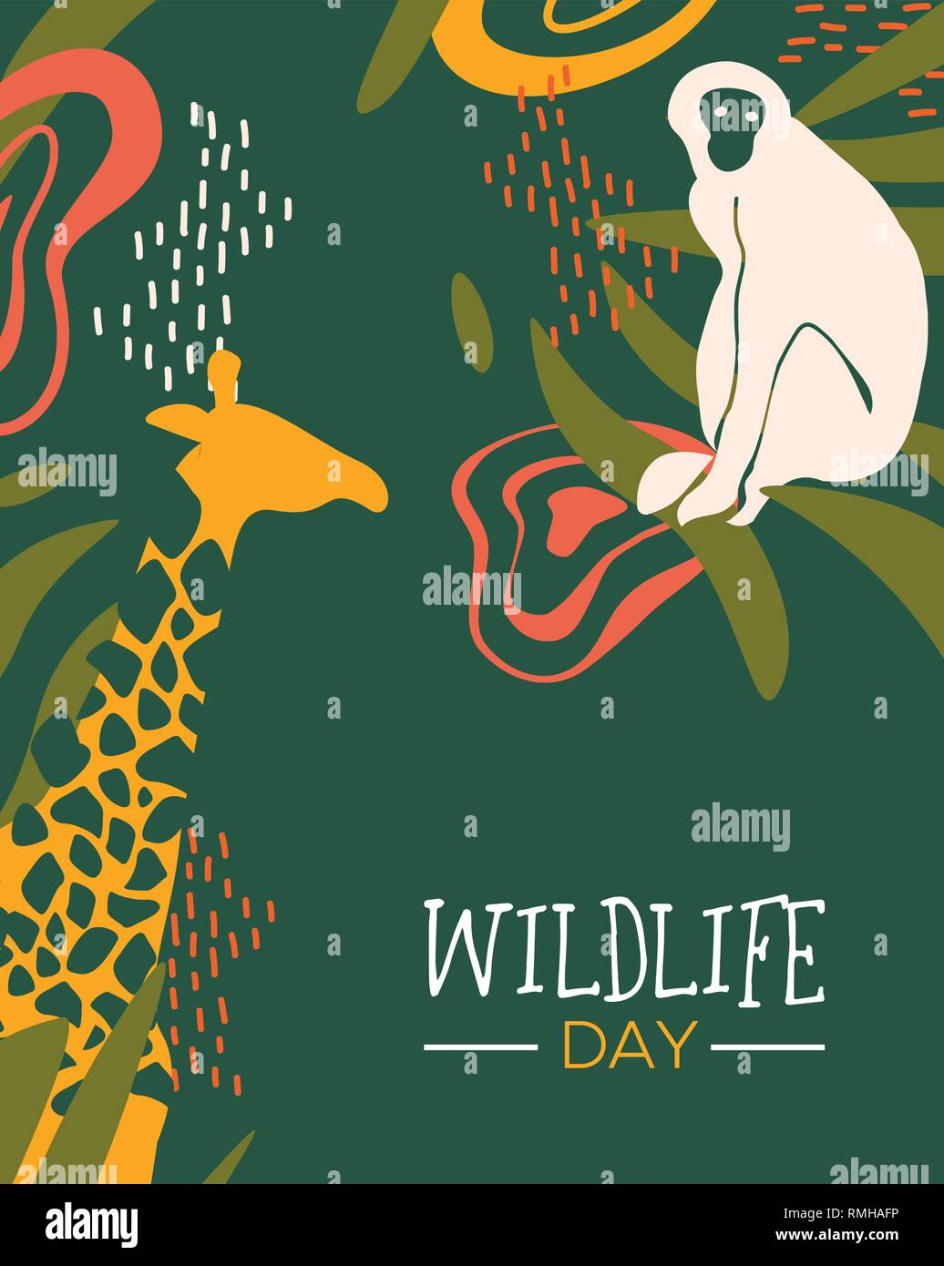 Happy wildlife day illustration. Wild animals with african safari ...