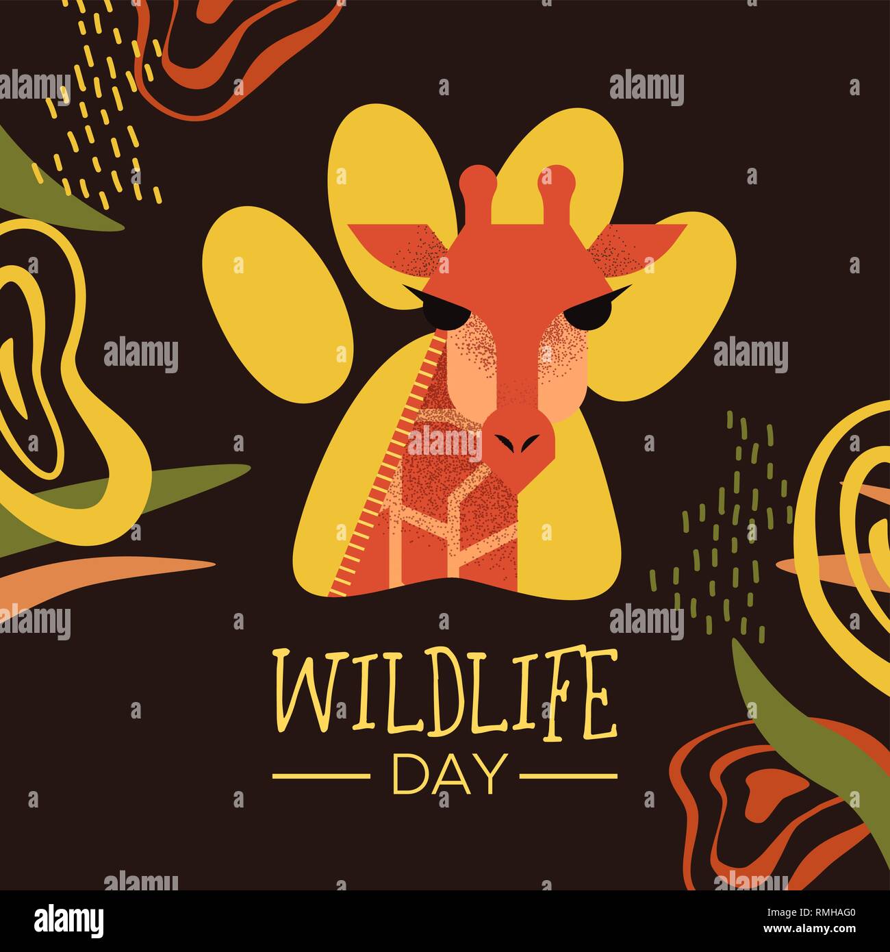 Happy wildlife day illustration. Wild giraffe with african safari ...