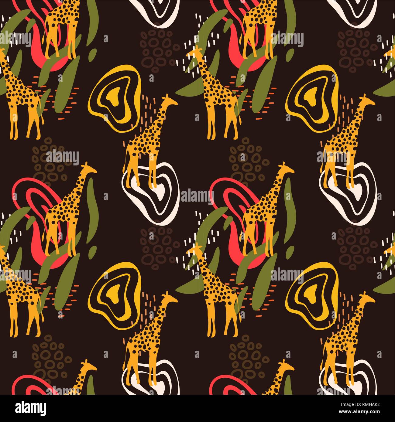 African giraffe seamless pattern with traditional tribal africa ...