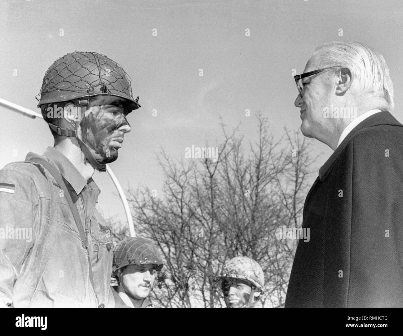 Defense Minister Gerhard Stoltenberg during a visit at the 22nd Panzer ...