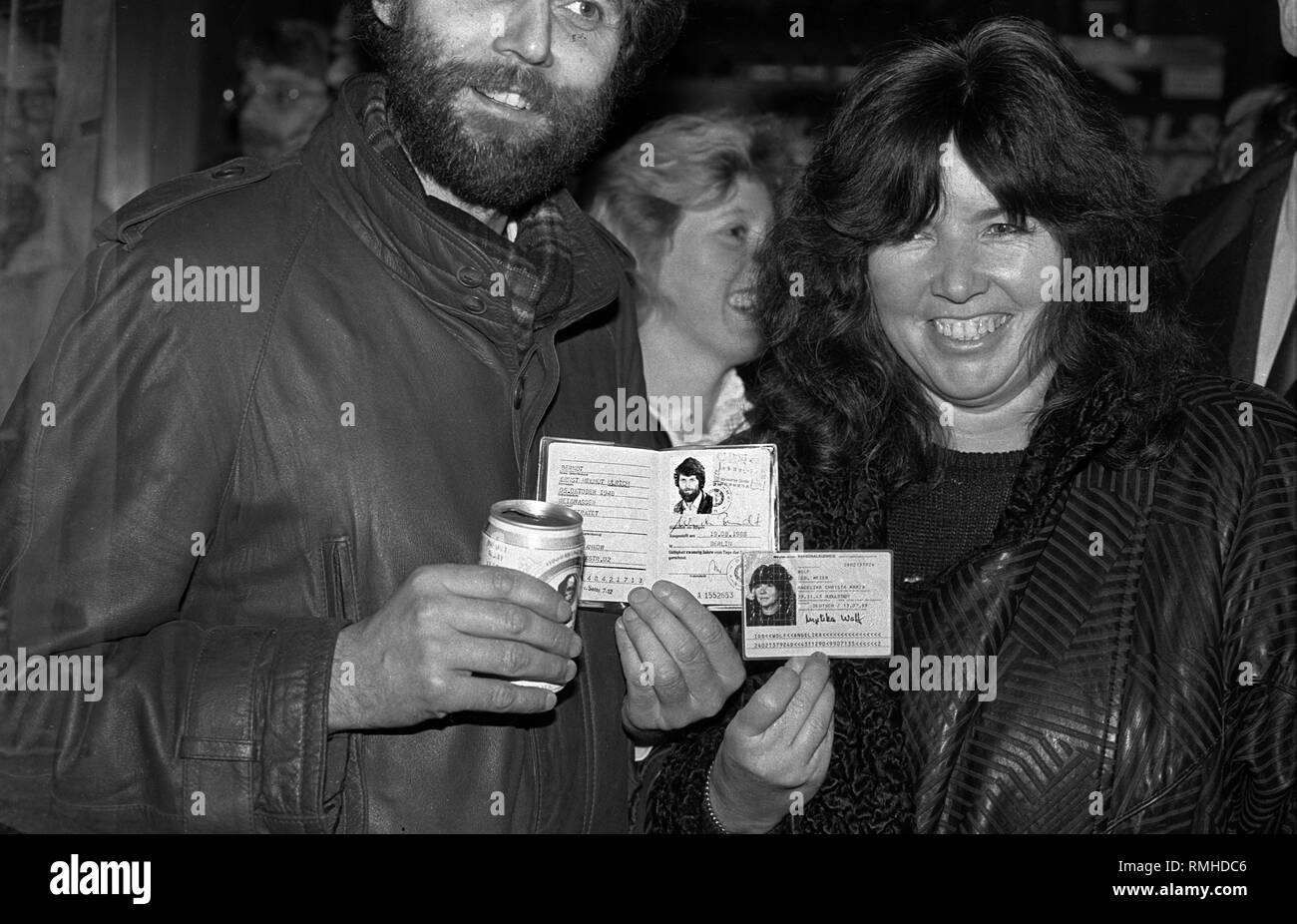 Germany, Berlin, October 8, 1989: East and West Berliner citizens hold ...