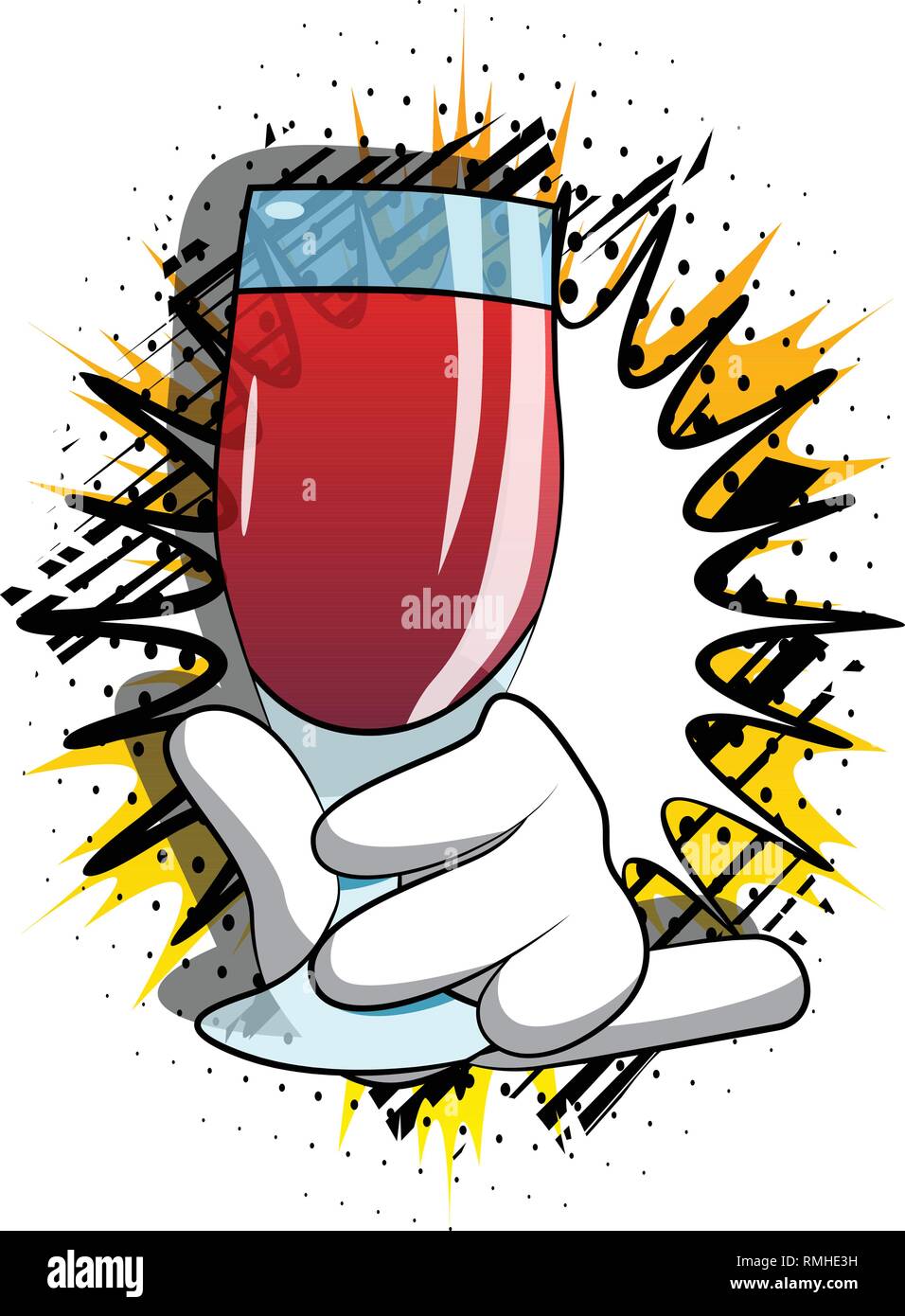 Vector cartoon hand holding full glass. Illustrated hand on comic book ...