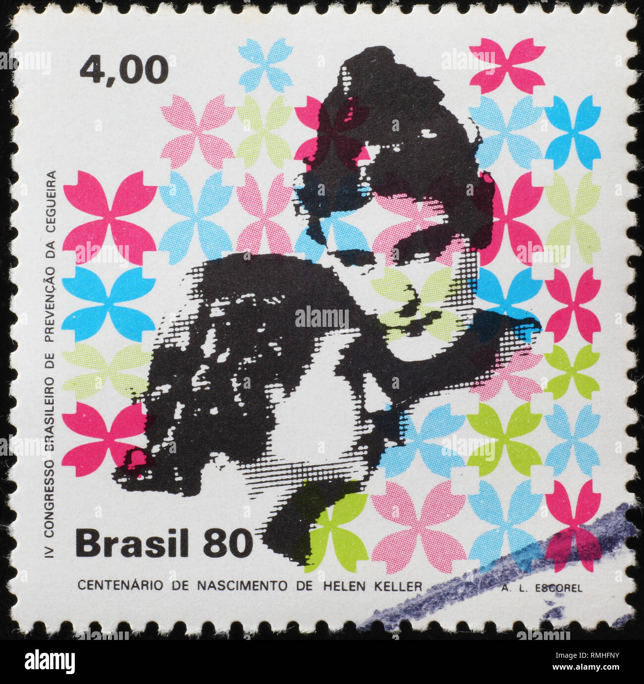 Helen Keller celebrated on brazilian postage stamp Stock Photo - Alamy