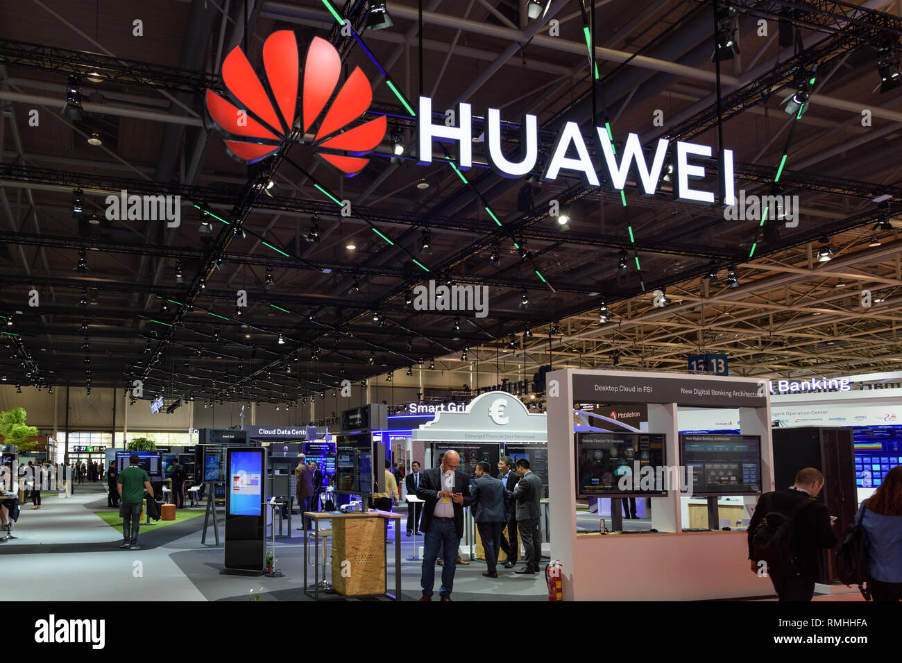 Hannover, Germany - June 13, 2018: Part of the Huawai booth with fair ...