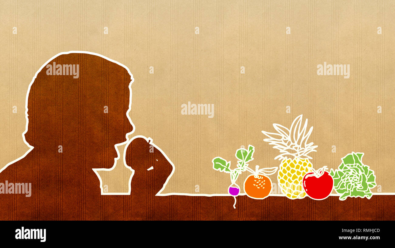 Healthy Food - single line human profile and fruits Stock Photo - Alamy